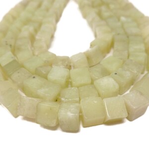 Pale Green New Jade or Bowenite Cube Bead - 6.5mm by 6.5mm - Square ...