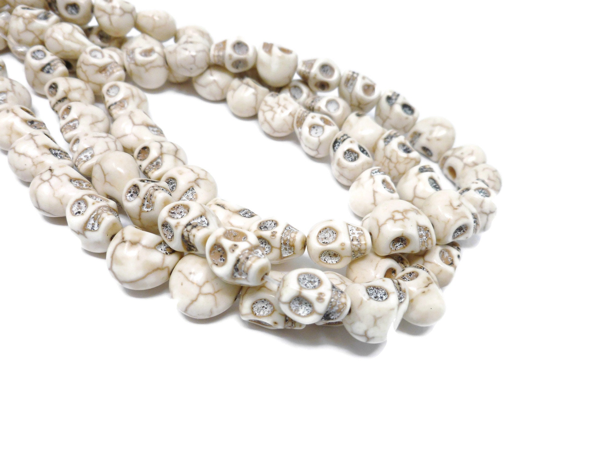 Bone White Howlite - Skulls - 13mm x 12mm x 10mm - 29 beads - Full ...