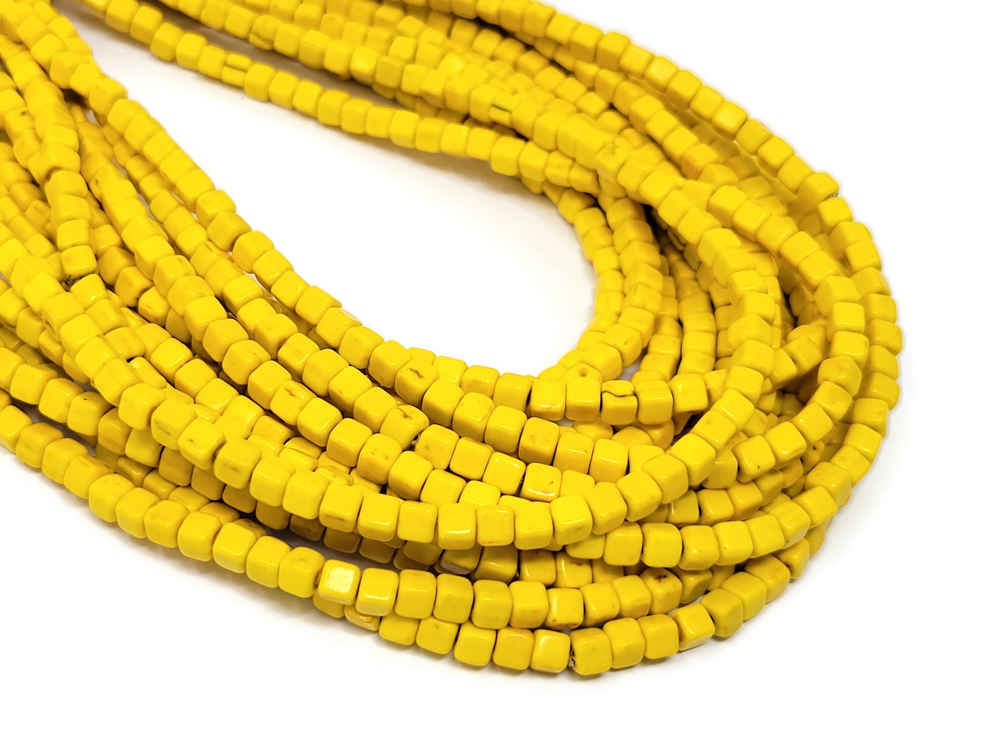 Mustard Yellow Howlite 4mm Cube Bead - around 87 beads - Lemon Banana ...