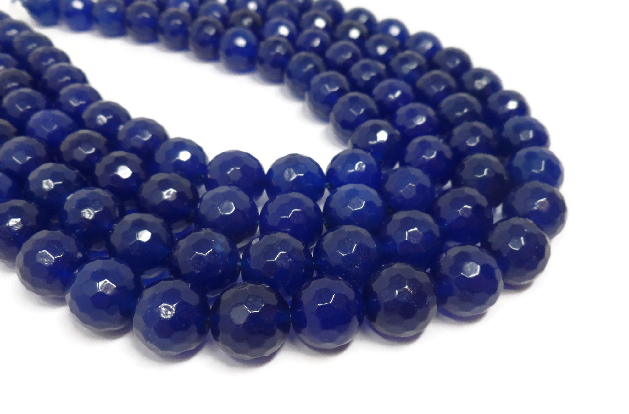 Blue Jade 14mm Faceted Round Bead - Full Strand - 28 beads - blueberry ...