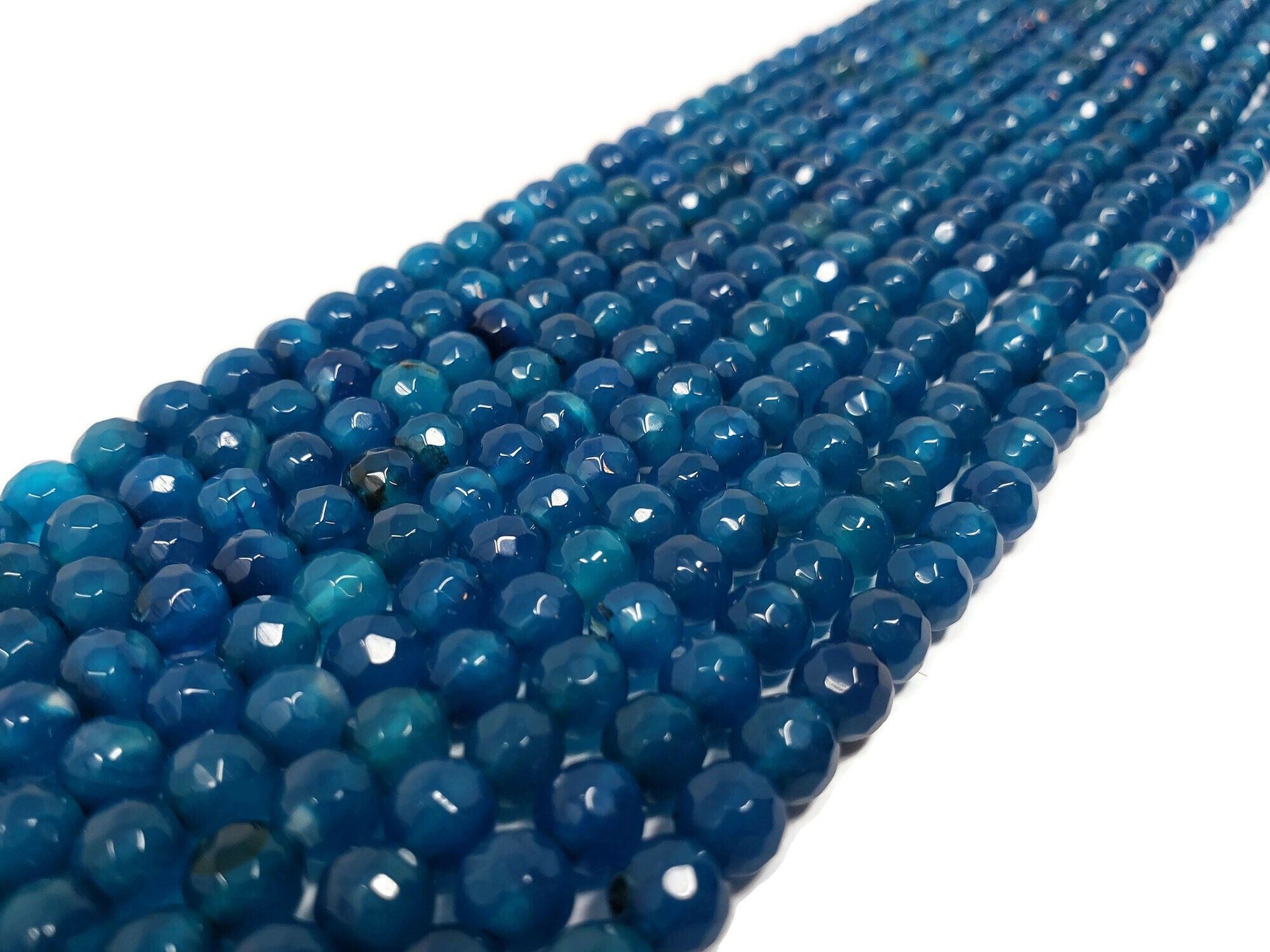 Blue Agate 6mm Faceted Round Bead - 61 beads - Full Strand - cyan blue ...