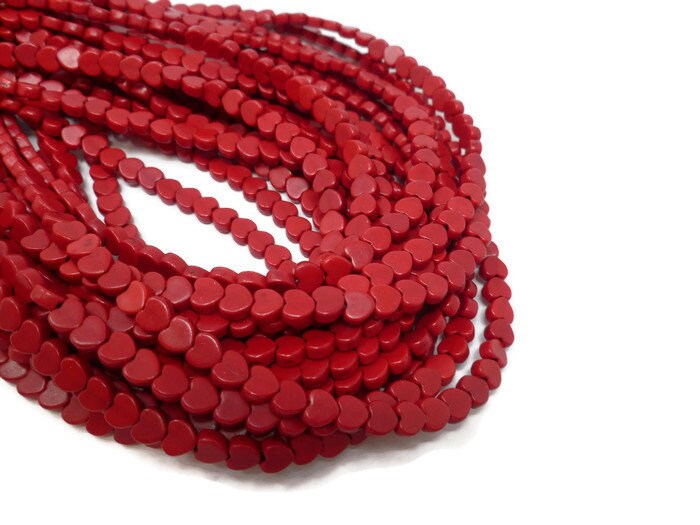 Red Howlite Heart Bead - 6mm x 5mm x 3mm - Whole Strand - 77 beads ...