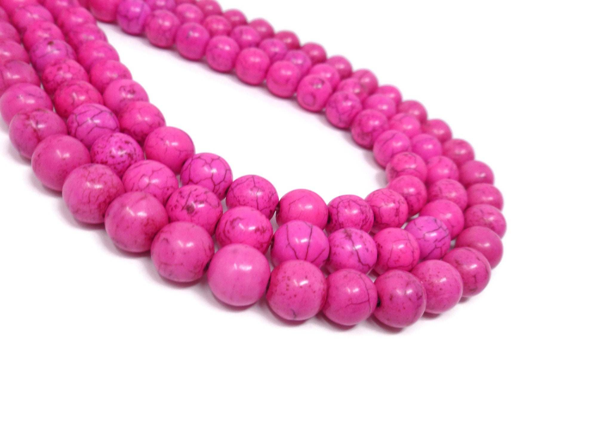 Hot Pink Howlite 10mm Round Bead - Full Strand - 38 beads - Fuchsia ...