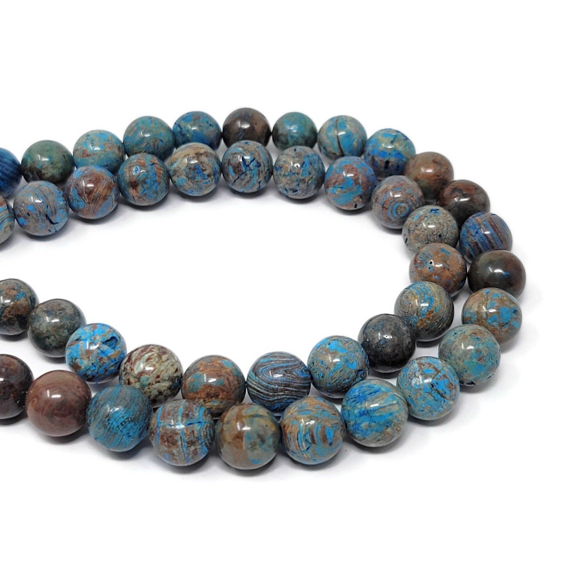 Blue Calsilica Jasper 10mm Round Bead - Blue Sky Jasper - Blue and ...
