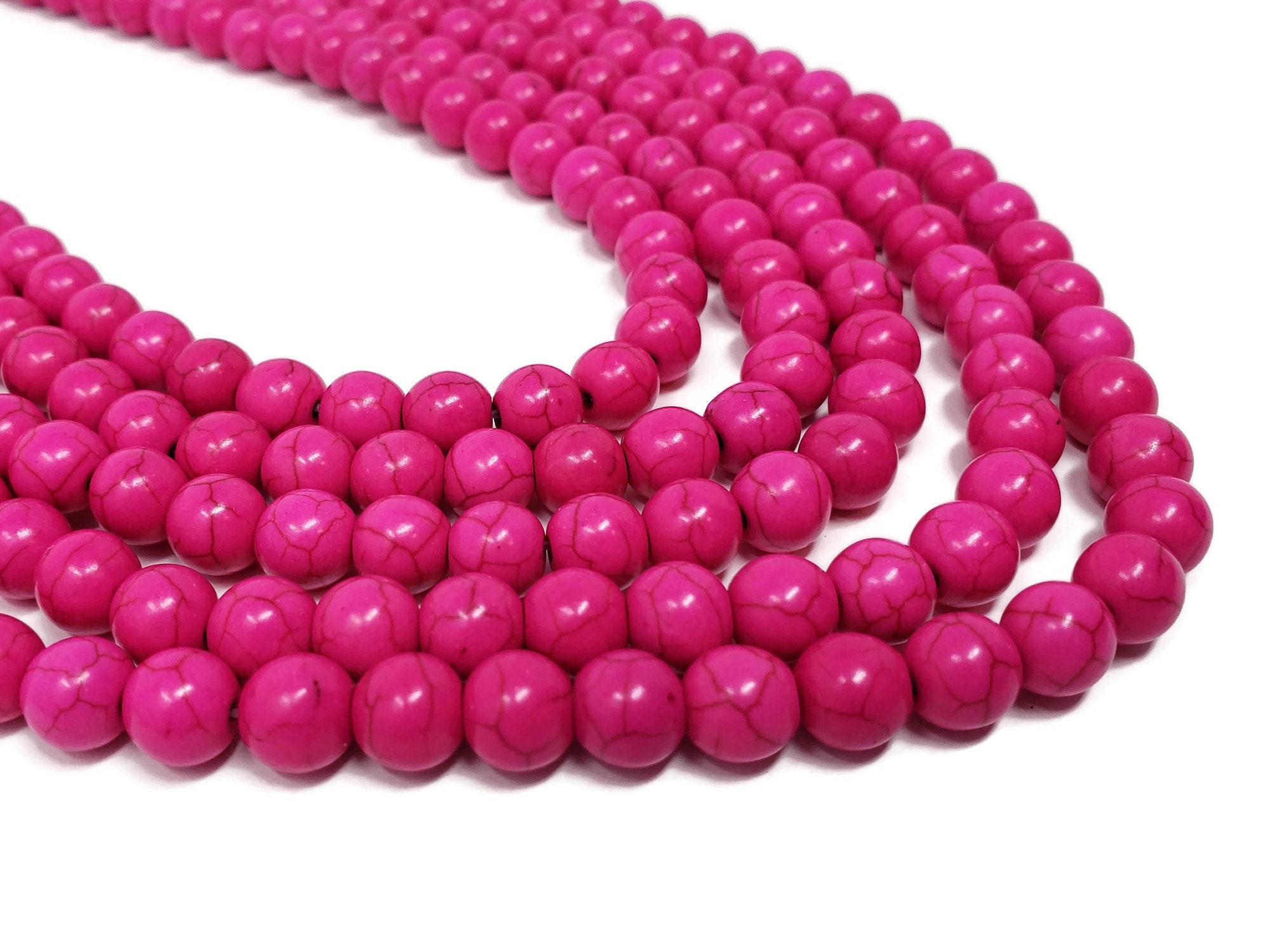 Hot Pink Howlite 8mm Round Bead - Whole Strand - 54 beads - Fuchsia ...