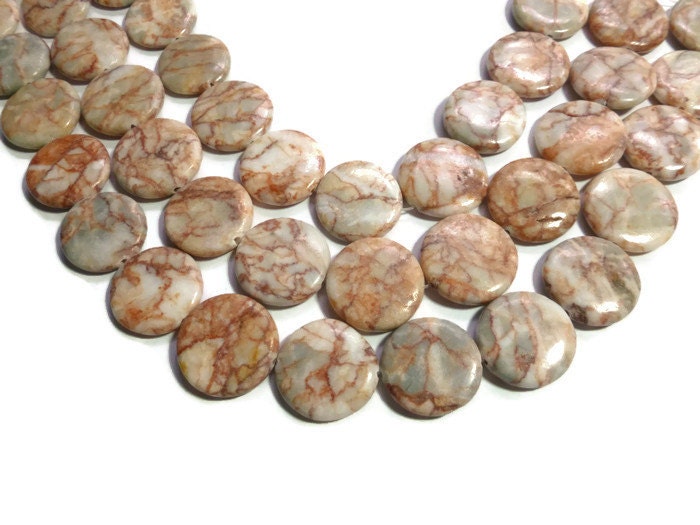 Red Line Jasper - Coin or Flat Round Bead - 24mm x 6mm - Whole Strand ...