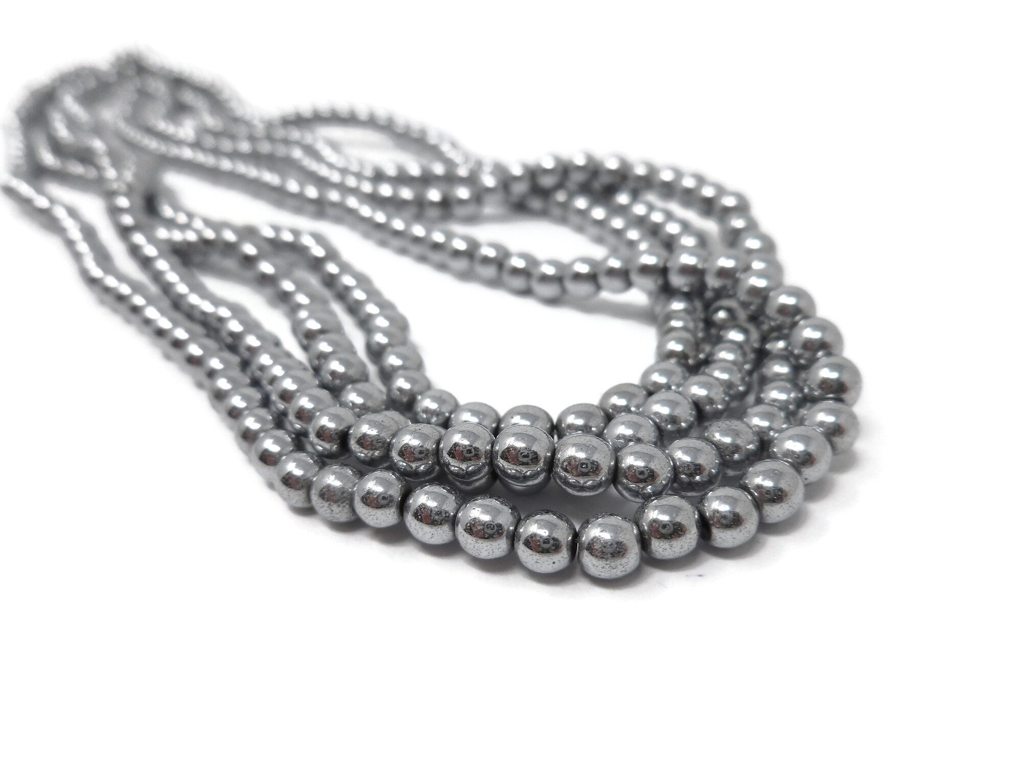 Silver Hematite 4mm Round Bead - Full Strand - around 102 beads - Non ...