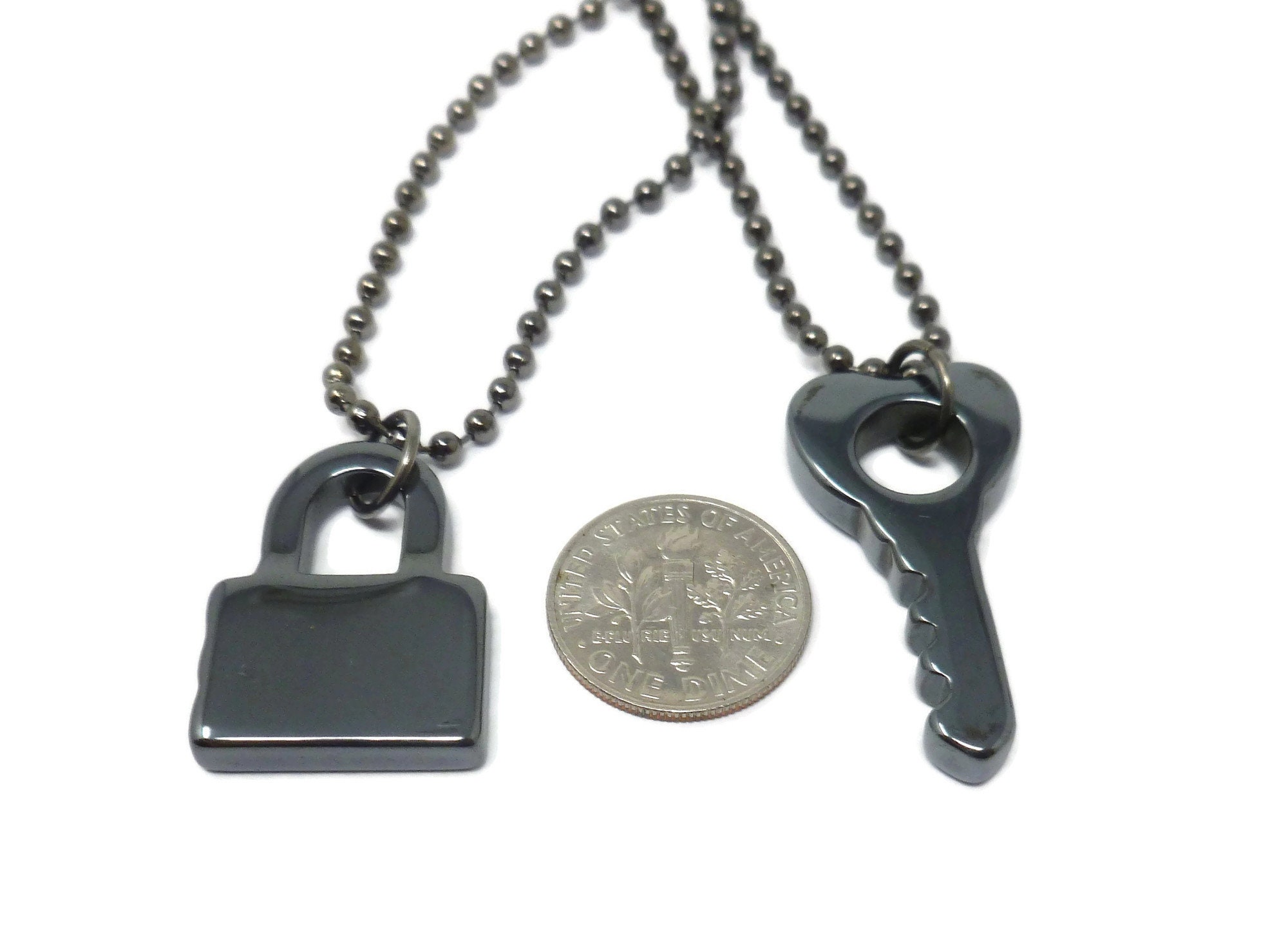 Lock and Key Necklaces ~ Black Hematite Padlock Keys ~ Set or Single ...