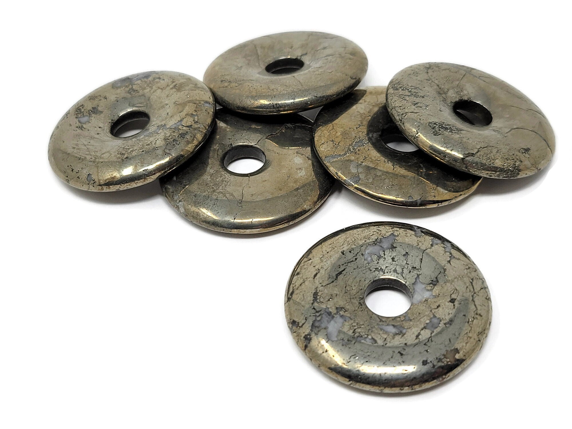 Pyrite Donut Focal Bead - 40mm x 6mm - 9mm Hole - over 1.5 inches ...