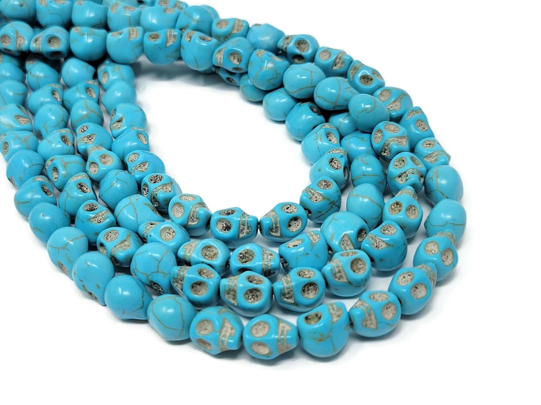 Blue Turquoise Skull Bead - 10x9x8mm - 37 Beads -whole Strand ...