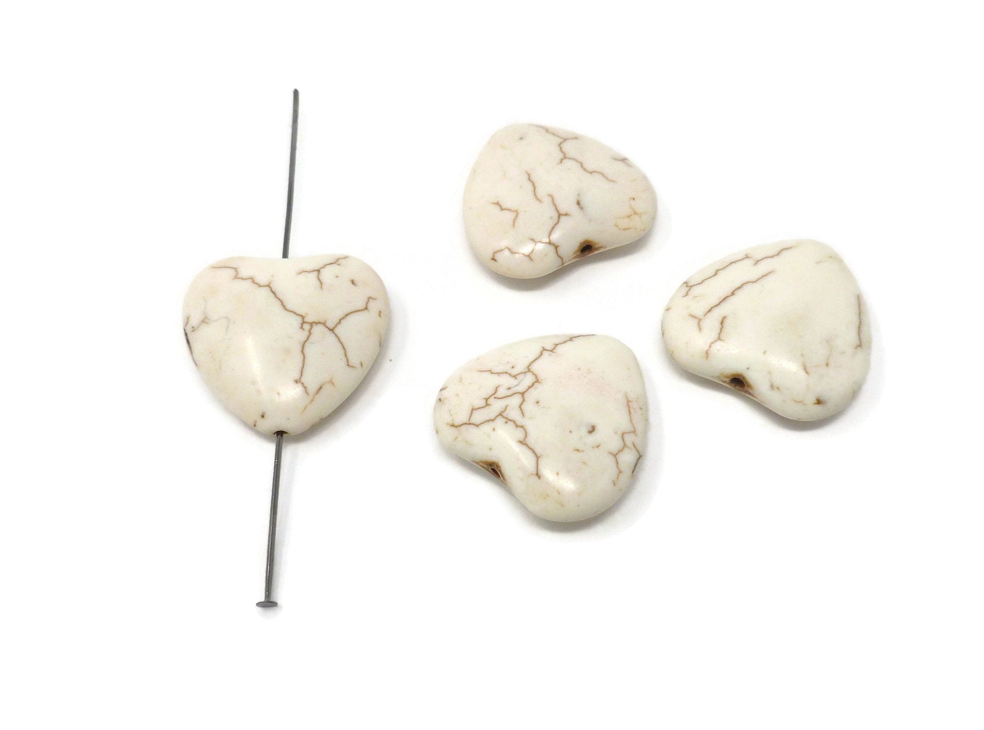 Bone White Large Heart Bead - Howlite - 24mm x 23mm x 9mm - Whole or ...