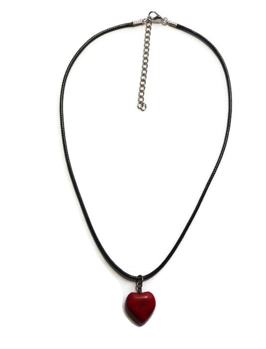 Red Heart Necklace ~ Howlite ~ Heart Shaped Pendant ~ 18mm Heart ~ Love ...