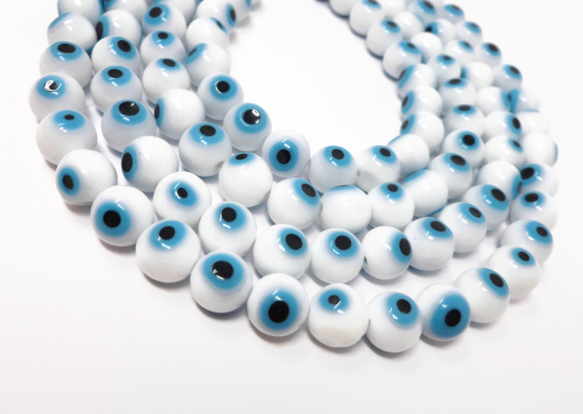 Blue Evil Eye Bead 10mm Round Lampwork Glass - White Blue and Black ...