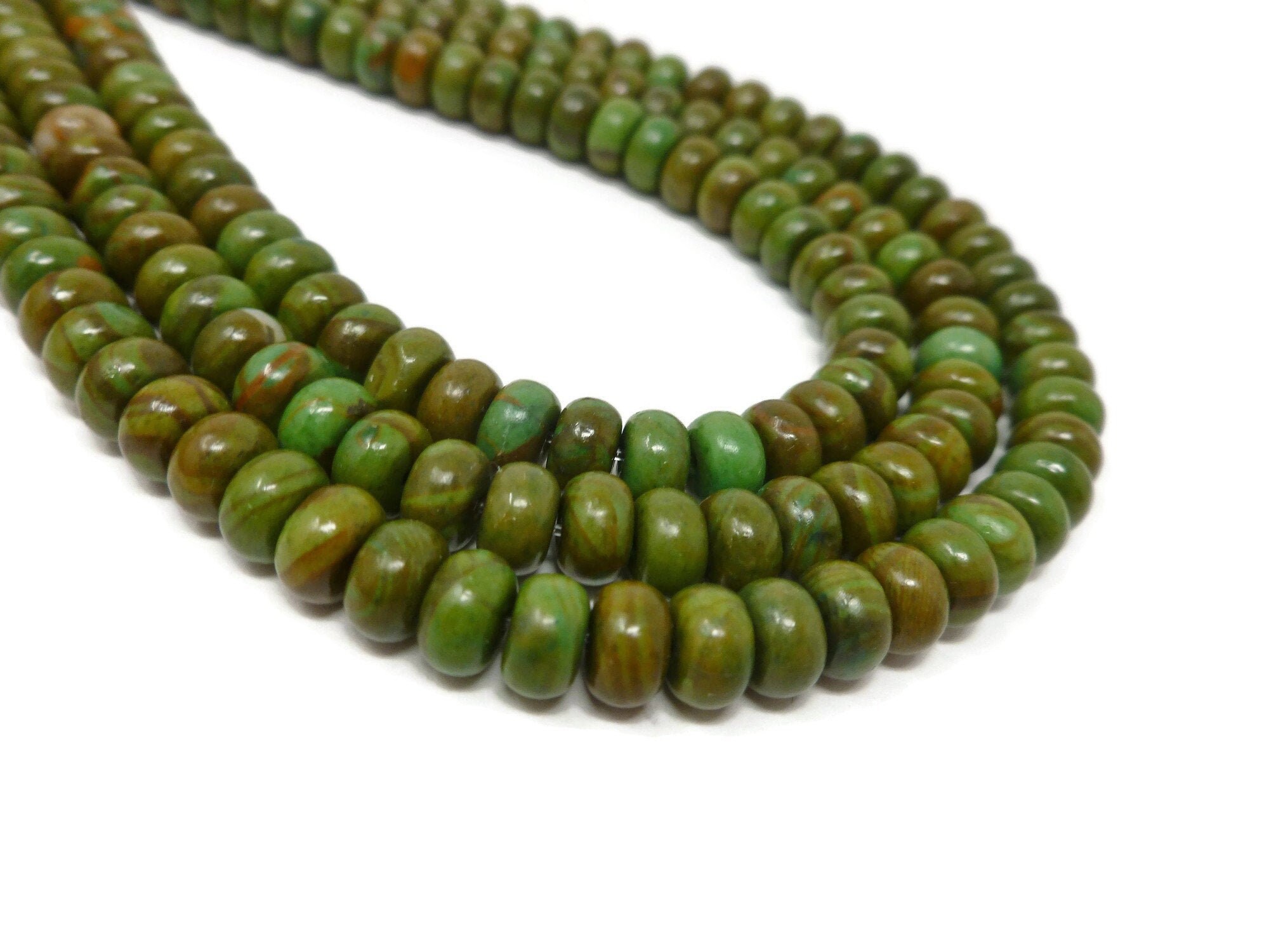 Green Wood Lace Stone Rondelle Bead - 6mm x 4mm - 95 Abacus Beads ...