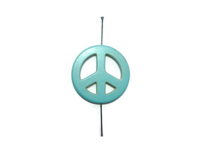 One Blue Turquoise Peace Sign Extra Large Bead - 34mm x 4mm - Howlite ...