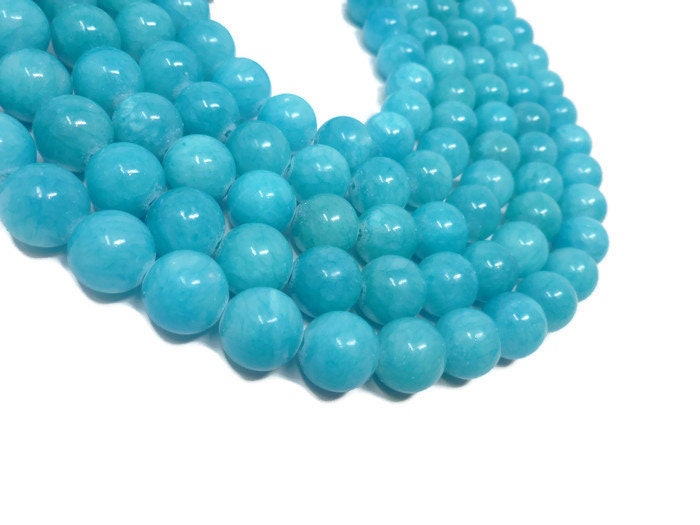 Blue Jade 14mm Round Bead - Sky Blue - 28 beads - Full Strand - cyan ...