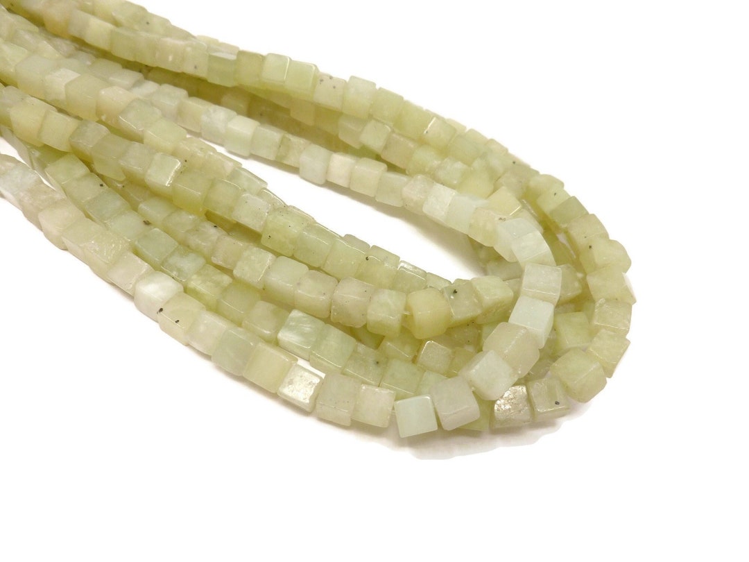 Pale Green New Jade or Bowenite Cube Bead - 6.5mm by 6.5mm - Square ...