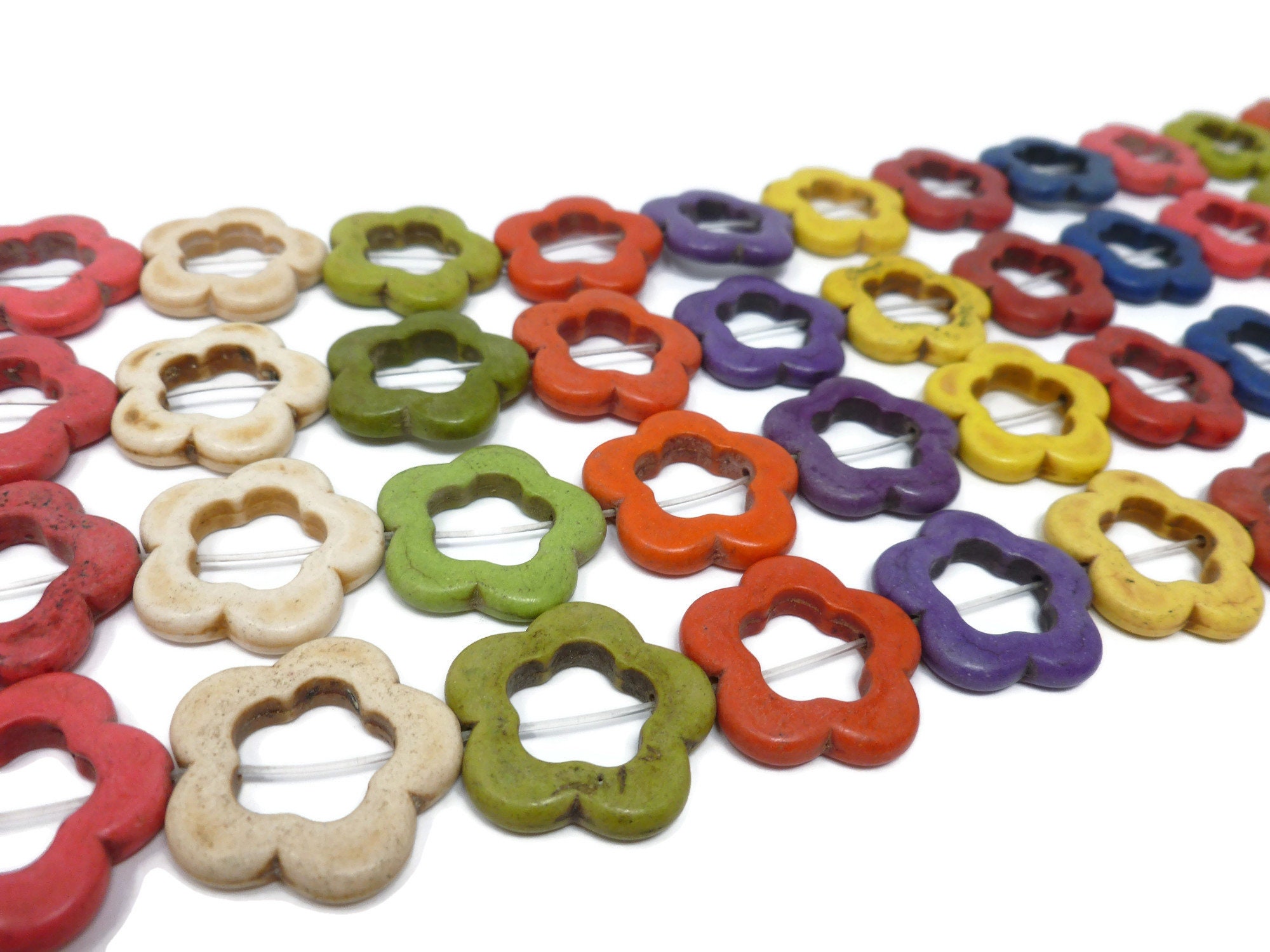 Rainbow Howlite Open Flower - 24mm x 4mm - Full Strand - 17 beads ...