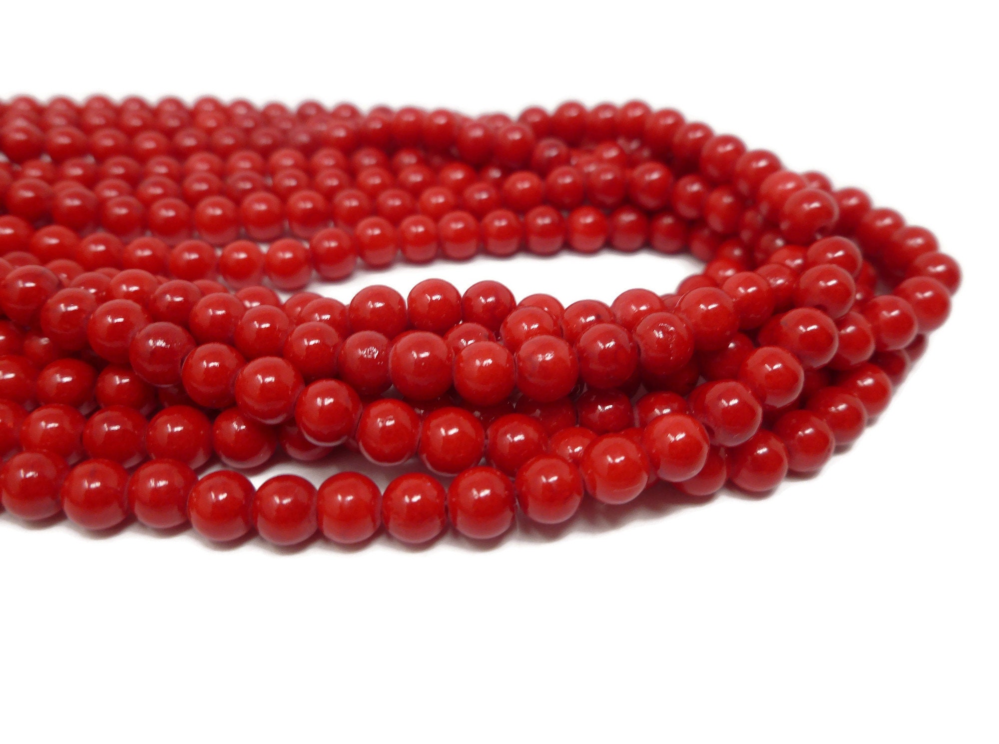 Cherry Red Mountain Jade 4.5mm Round Bead - Full Strand - 93 beads ...