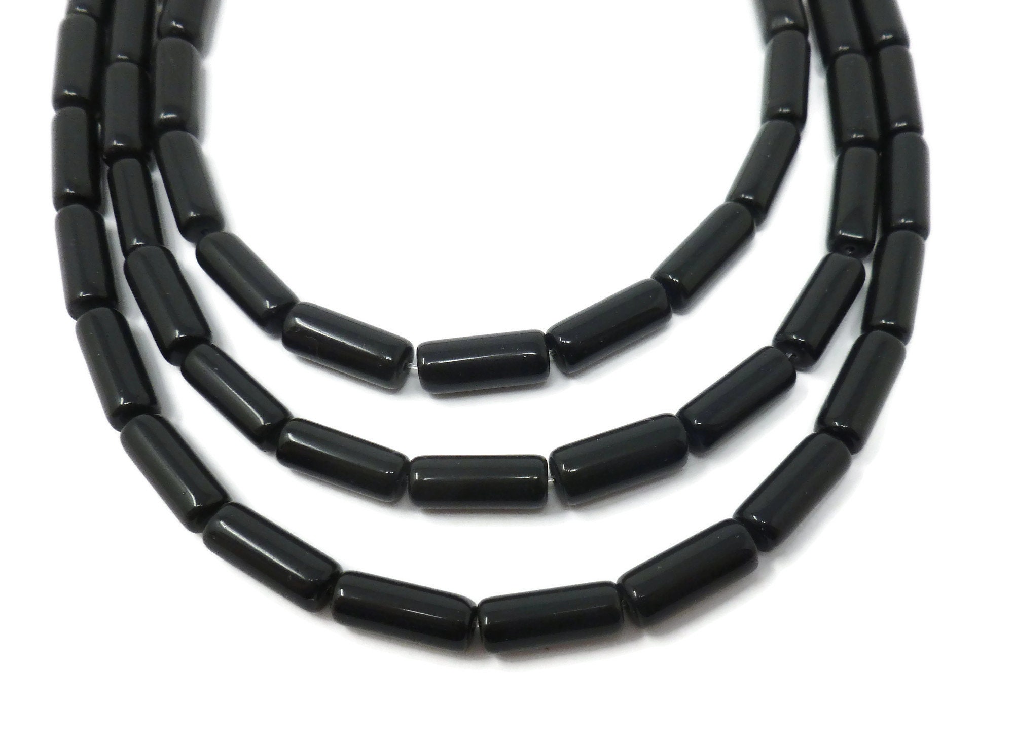 Black Obsidian Column Bead - 15mm x 6mm - 25 Beads - Full Strand ...