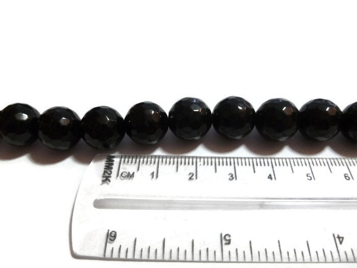 Black Stone 12mm Faceted Round Bead - Full Strand - 31 beads - shiny ...