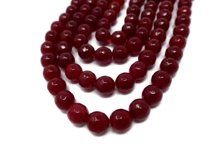 Ruby Red Jade - 8mm Faceted Round Bead - Full Strand - 47 beads ...