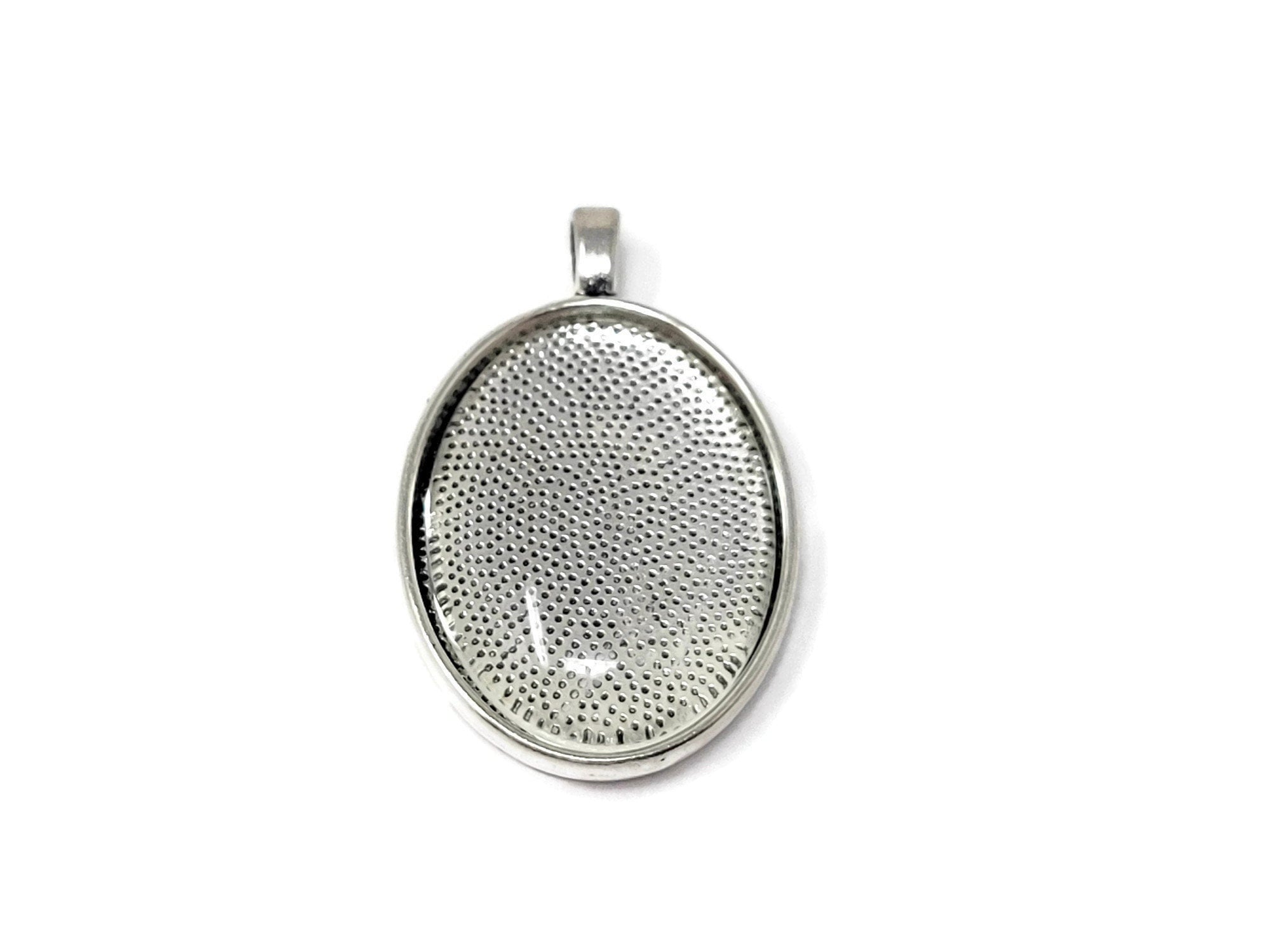 Large Oval Pendant Bezel and Clear Glass Cabochon Set - Antique Silver ...