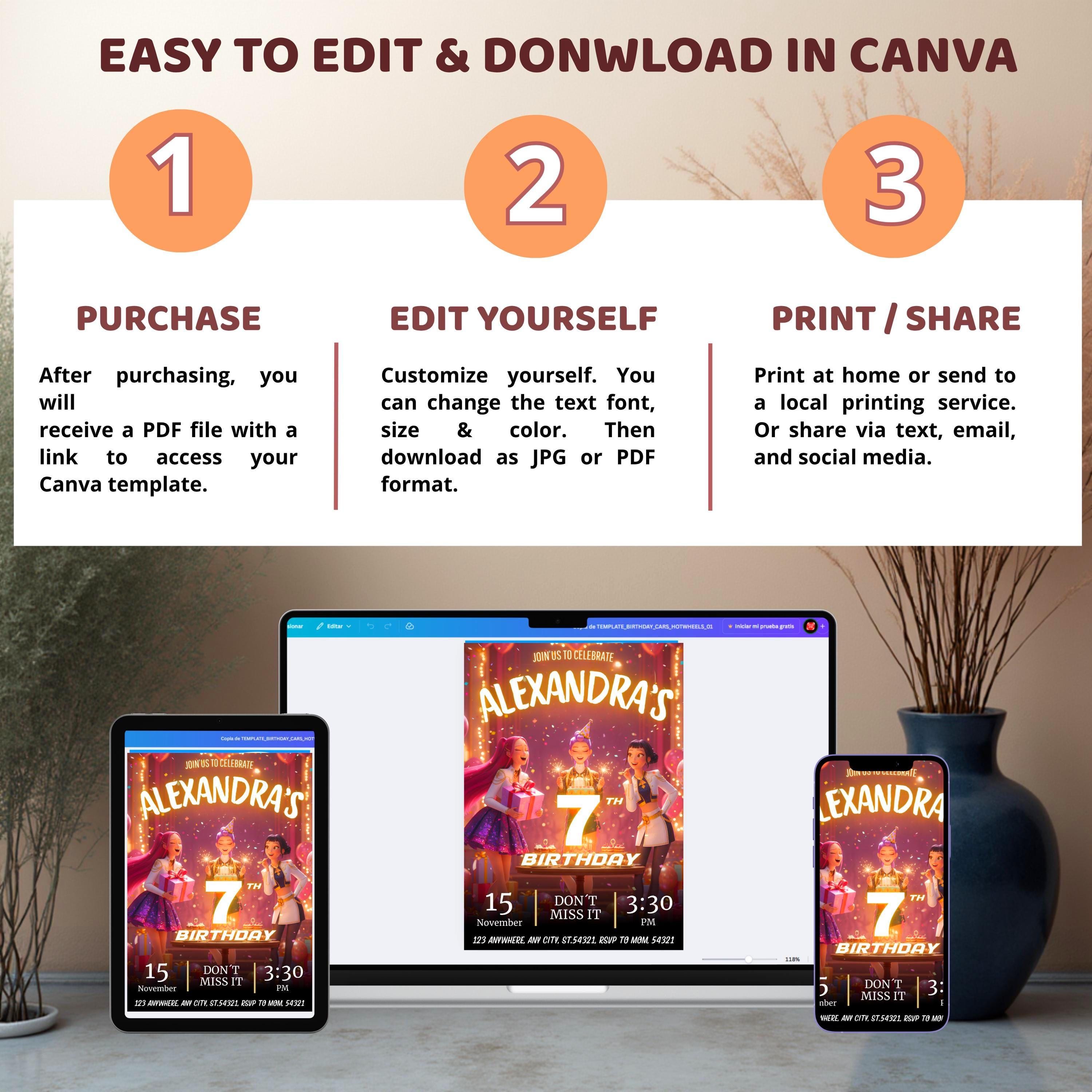 Plantilla Invitación Las Guerreras del K-Pop | Canva Editable | 5×7 ...