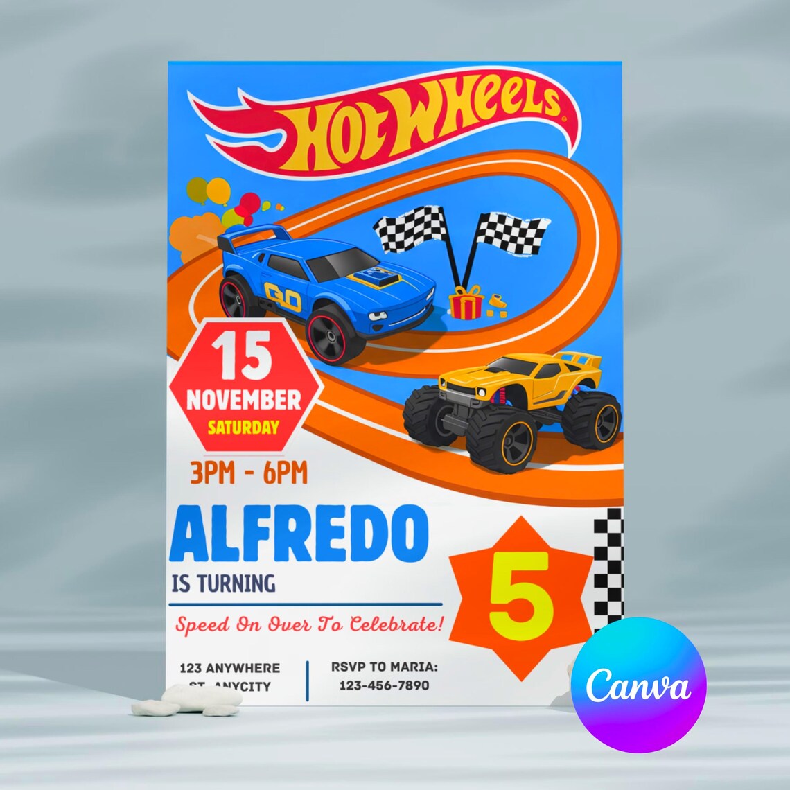 Editable Hot Wheels Birthday Invitation, Race Car Birthday Invitation ...