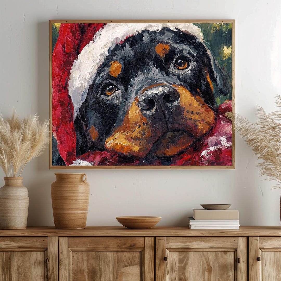 Rottweiler Christmas Portrait - Printable Holiday Dog Art, Festive Pet ...