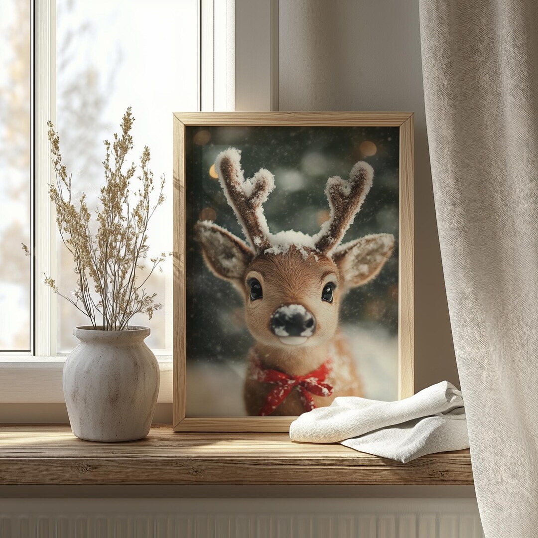 Reindeer Portrait Printable Art - Cozy Rustic Wall Decor, Kid-friendly ...