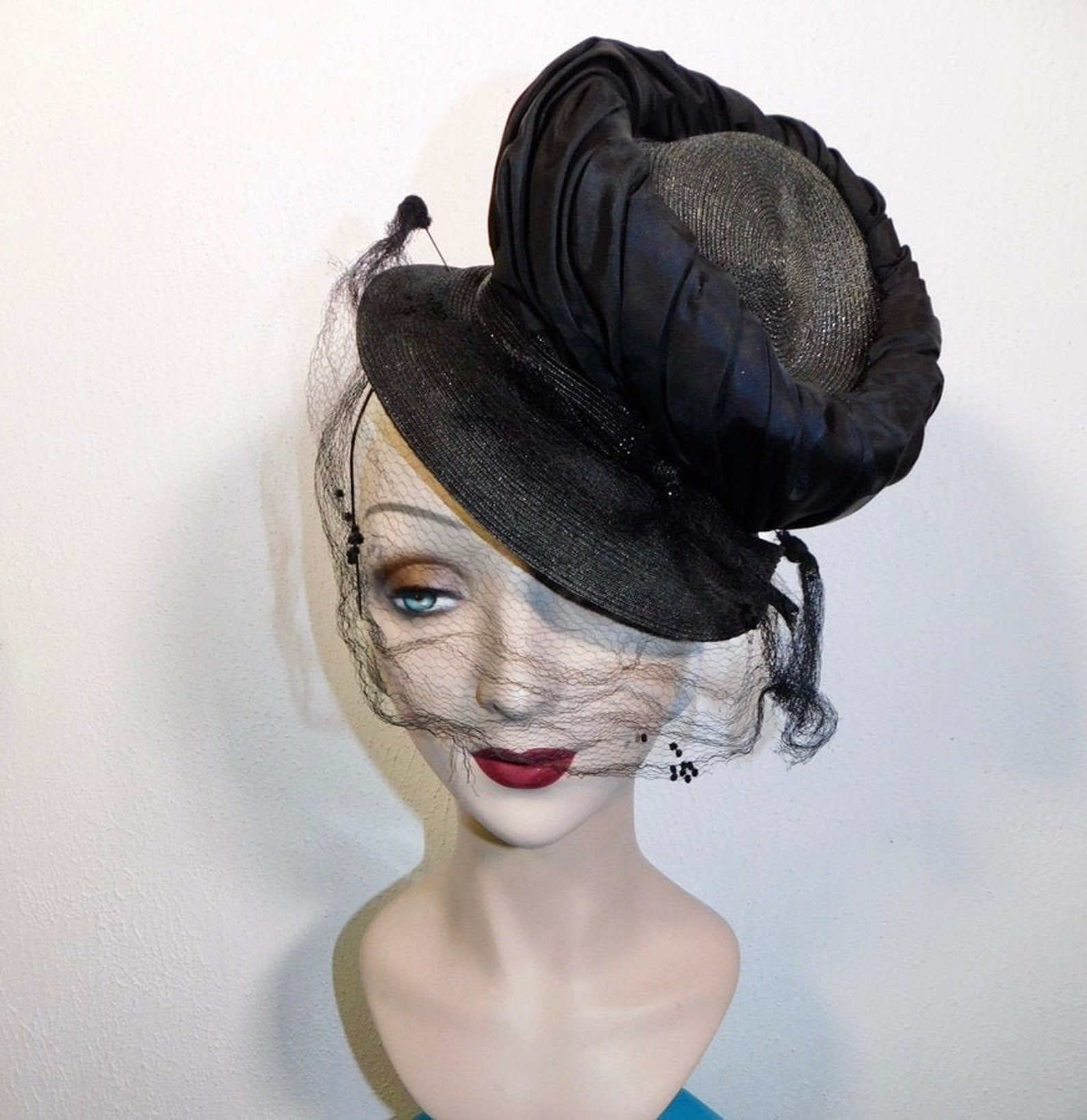 Jaunty Vintage 1940s Milgrim Tilt Hat Mini Top Hat W Veil & Hatpins - Etsy