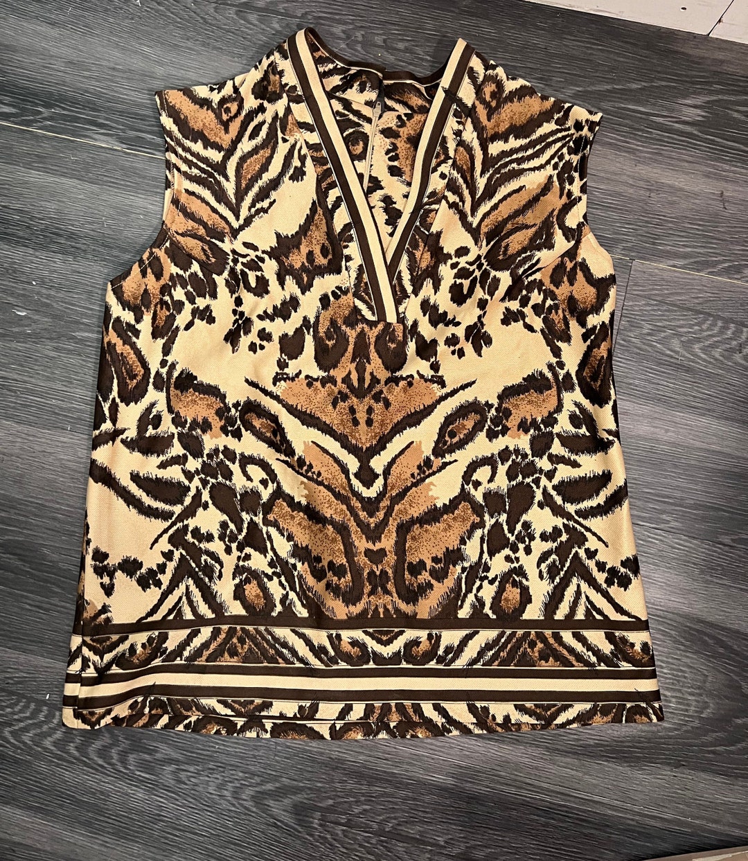 Vintage 60s to 70s Tiger Leopard Print Sleeveless Top Volup Plus XL - Etsy