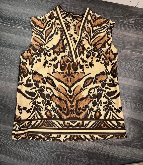 Vintage 60s to 70s Tiger Leopard Print Sleeveless Top… - Gem