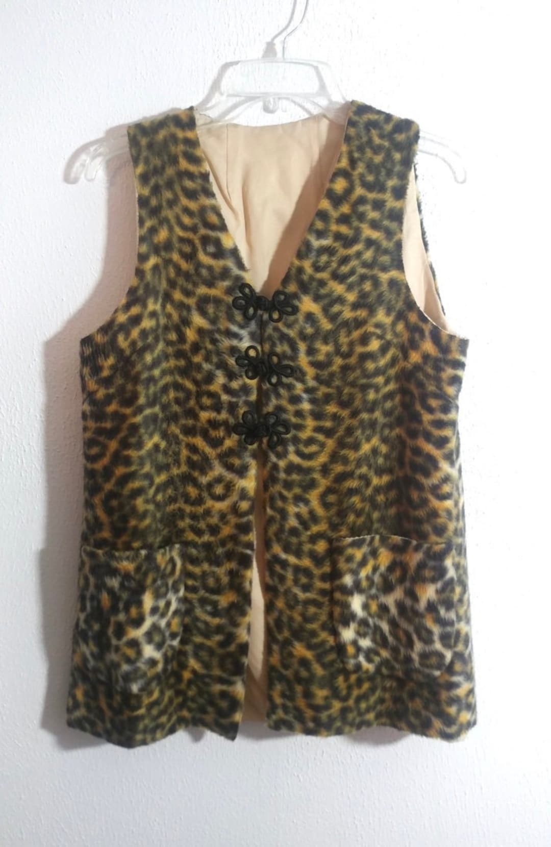 Fun Vintage 60s Faux Leopard Fur Vest W Pockets & Frog Closures - Etsy