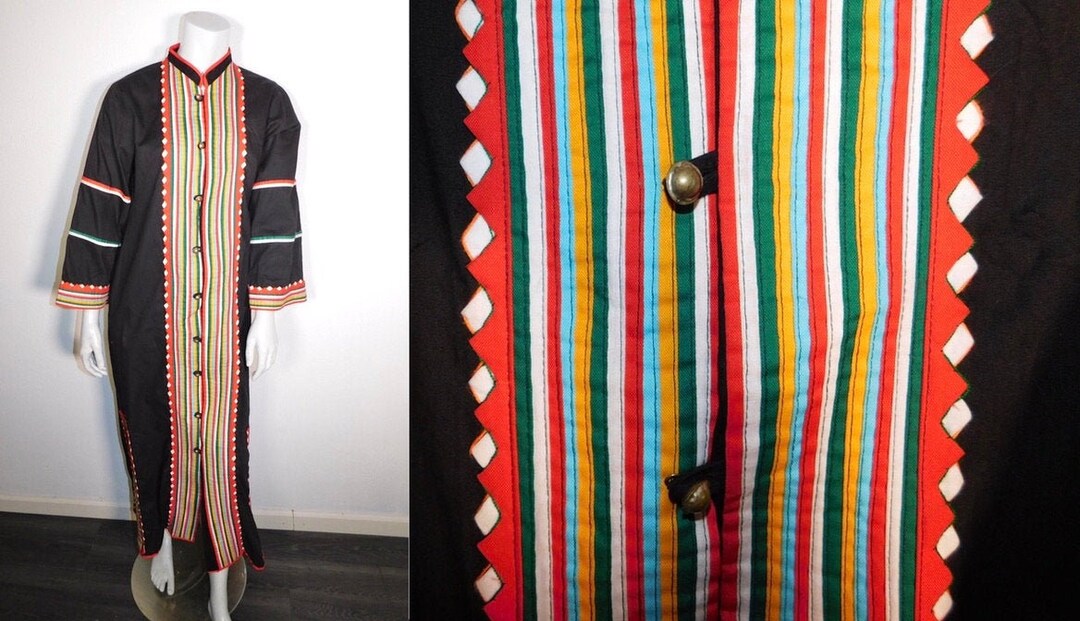 Statement Piece Vintage Embellished Hill Tribe Long Robe Coat W Brass ...