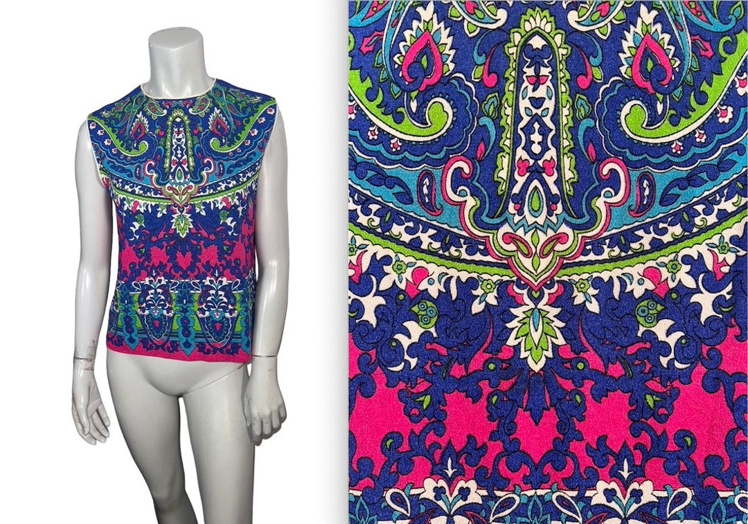 Vintage 60s Psychedelic Paisley 'byzantine Borders' Print Mod ...