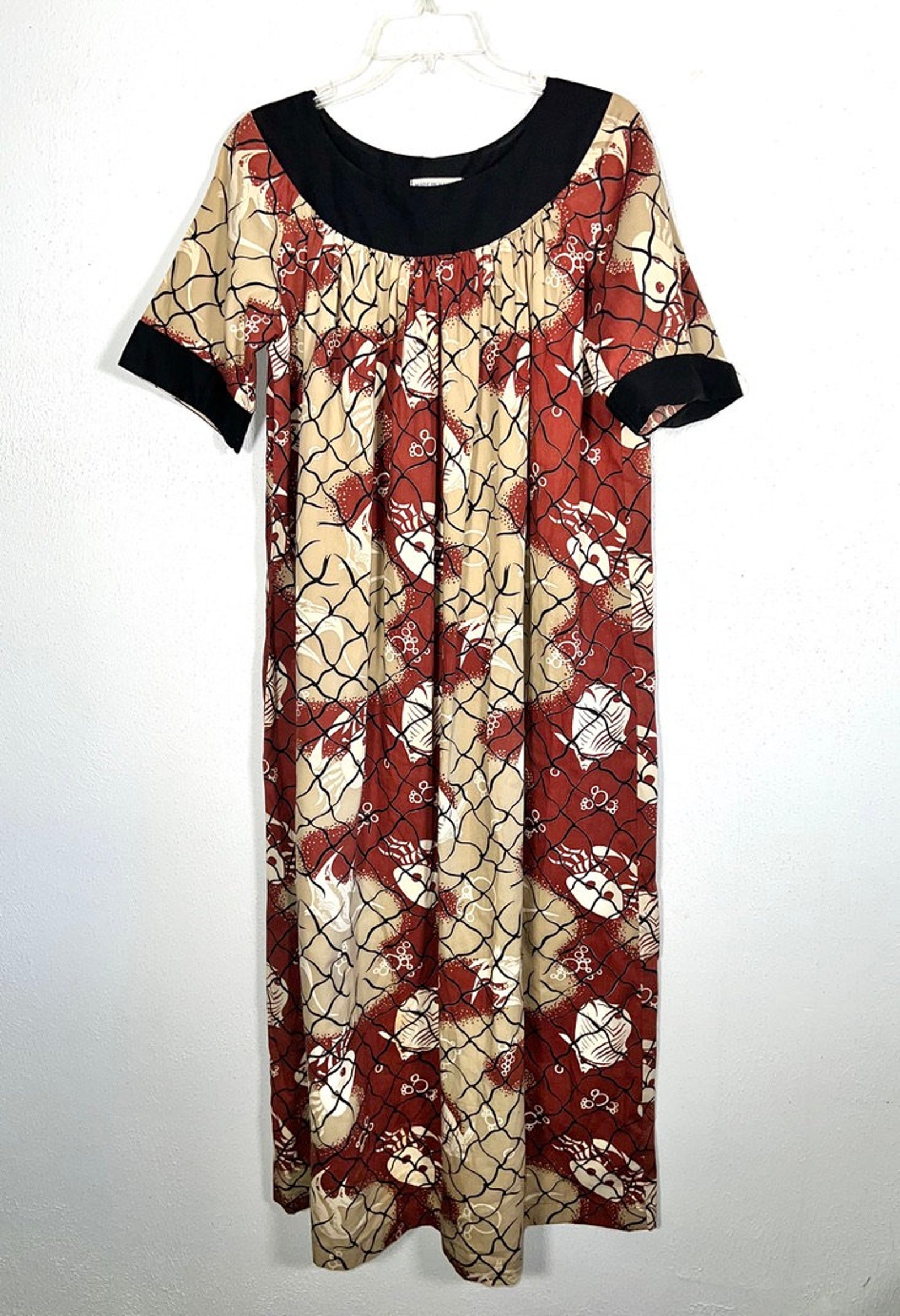 Wow Rare Vintage 1950s Hawaiian Cotton Muumuu Dress W Fish & - Etsy