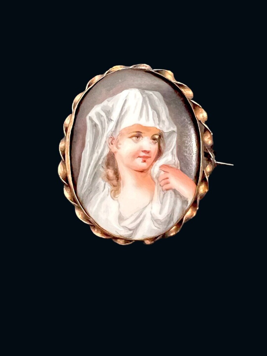Lovely Victorian Porcelain Portrait Brooch W Twisted Rolled Gold Frame ...