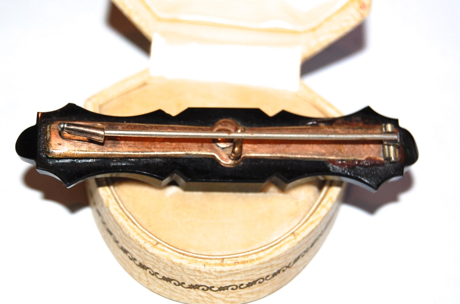 Huge Victorian Mourning Whitby Jet Bar Pin W Gold & Pearl | Etsy