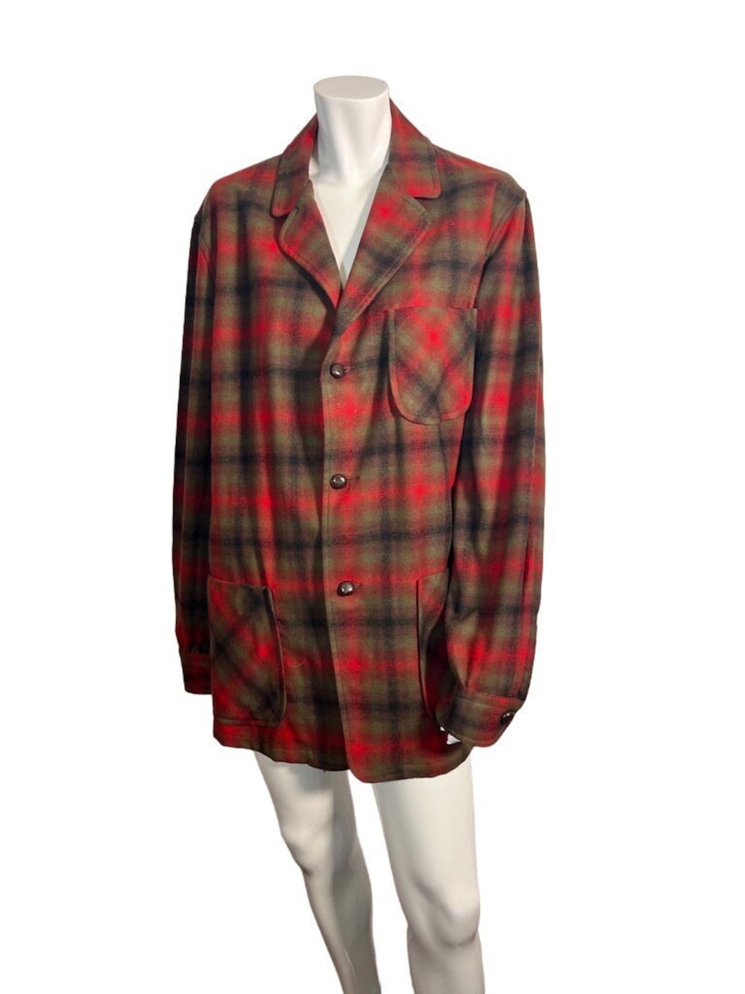 Mens Vintage 60s Pendleton Wool Plaid Blazer W Leather Buttons M - Etsy