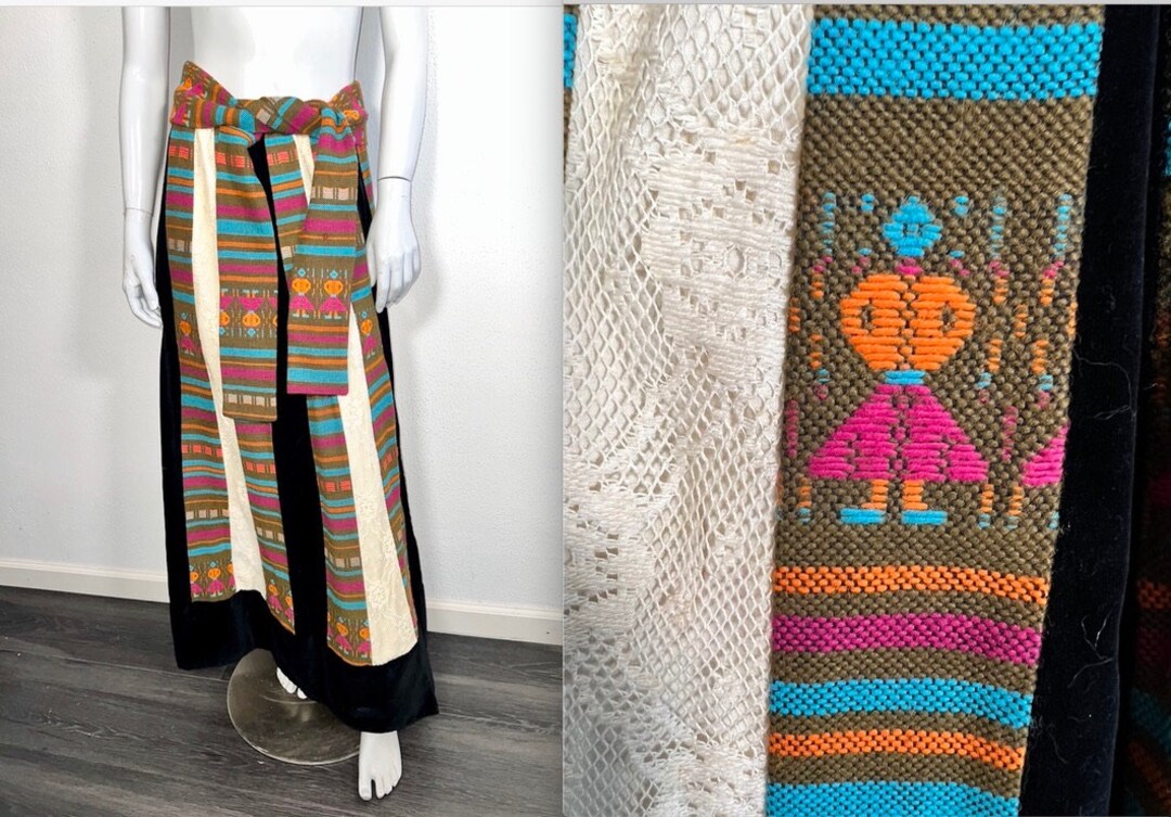 Vintage 1970s Chessa Davis Rich Hippie Lace & Tapestry Maxi Skirt W ...