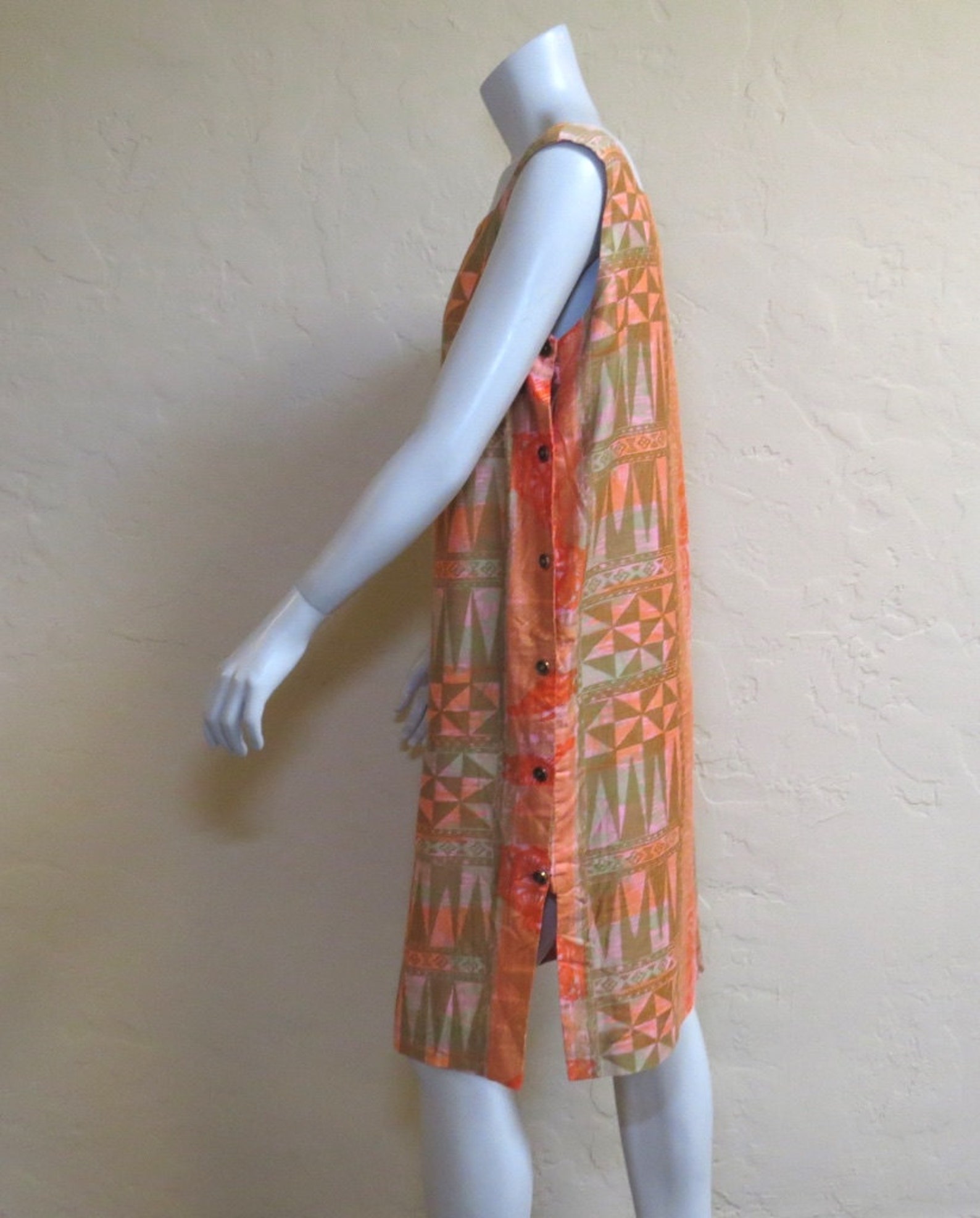 Vintage 50s 60s Beachcomber by Nani Tiki Tribal Print Mumu Shift Dress ...