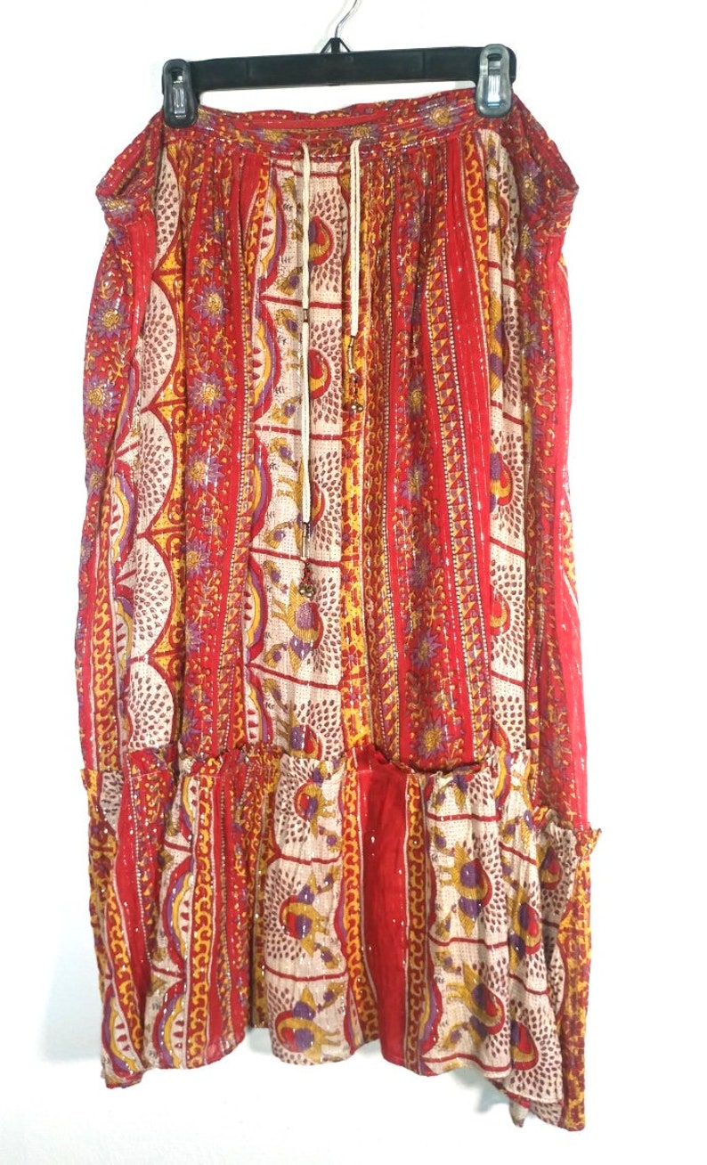 RARE Vintage 70s Indian Block Print Metallic Threads Gauzy | Etsy