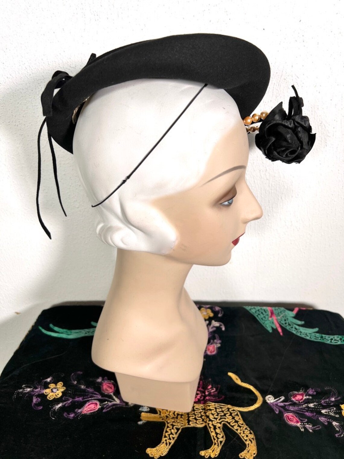Whimsical 1940s Milgrim Tilt Platter Hat W Faux Pearls & Black | Etsy