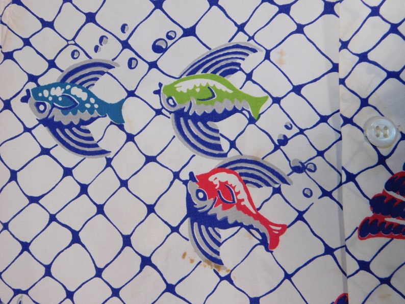 Rare 1940s Cold Rayon Tropical Fish & Shells in Netting Print - Etsy