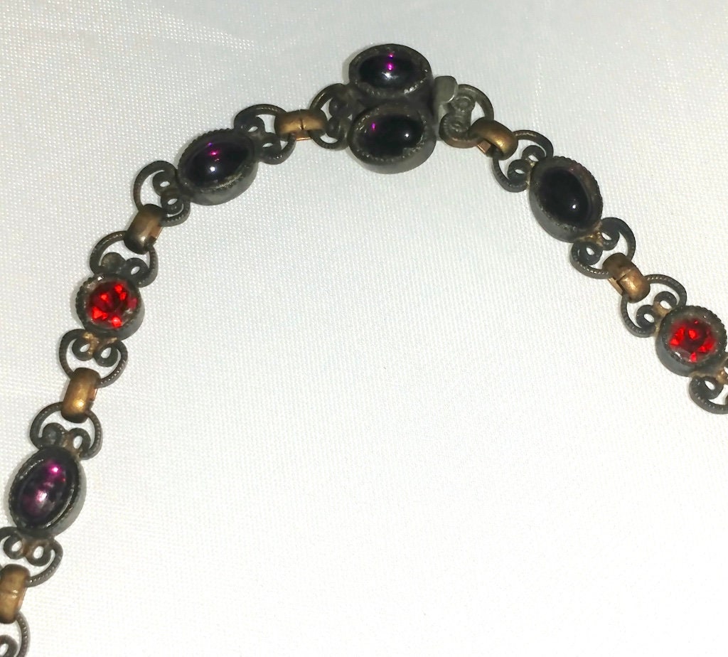 Gorgeous Art Nouveau Purple + Red Glass & Brass Necklace - Etsy