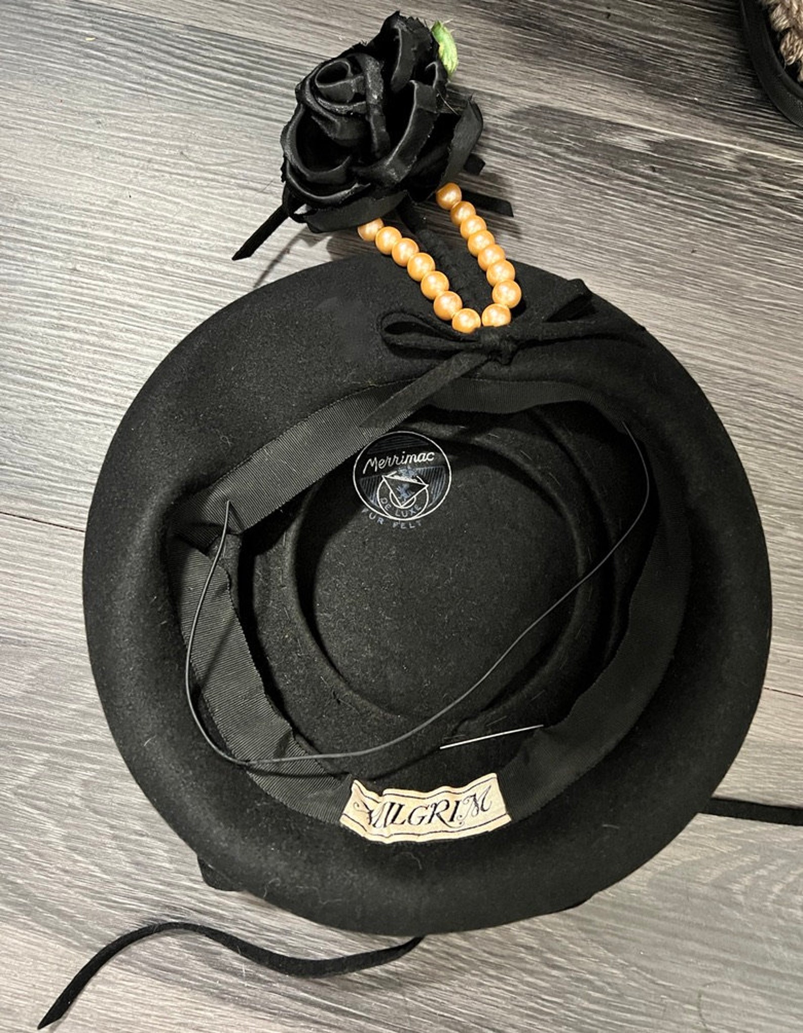Whimsical 1940s Milgrim Tilt Platter Hat W Faux Pearls & Black Rose - Etsy