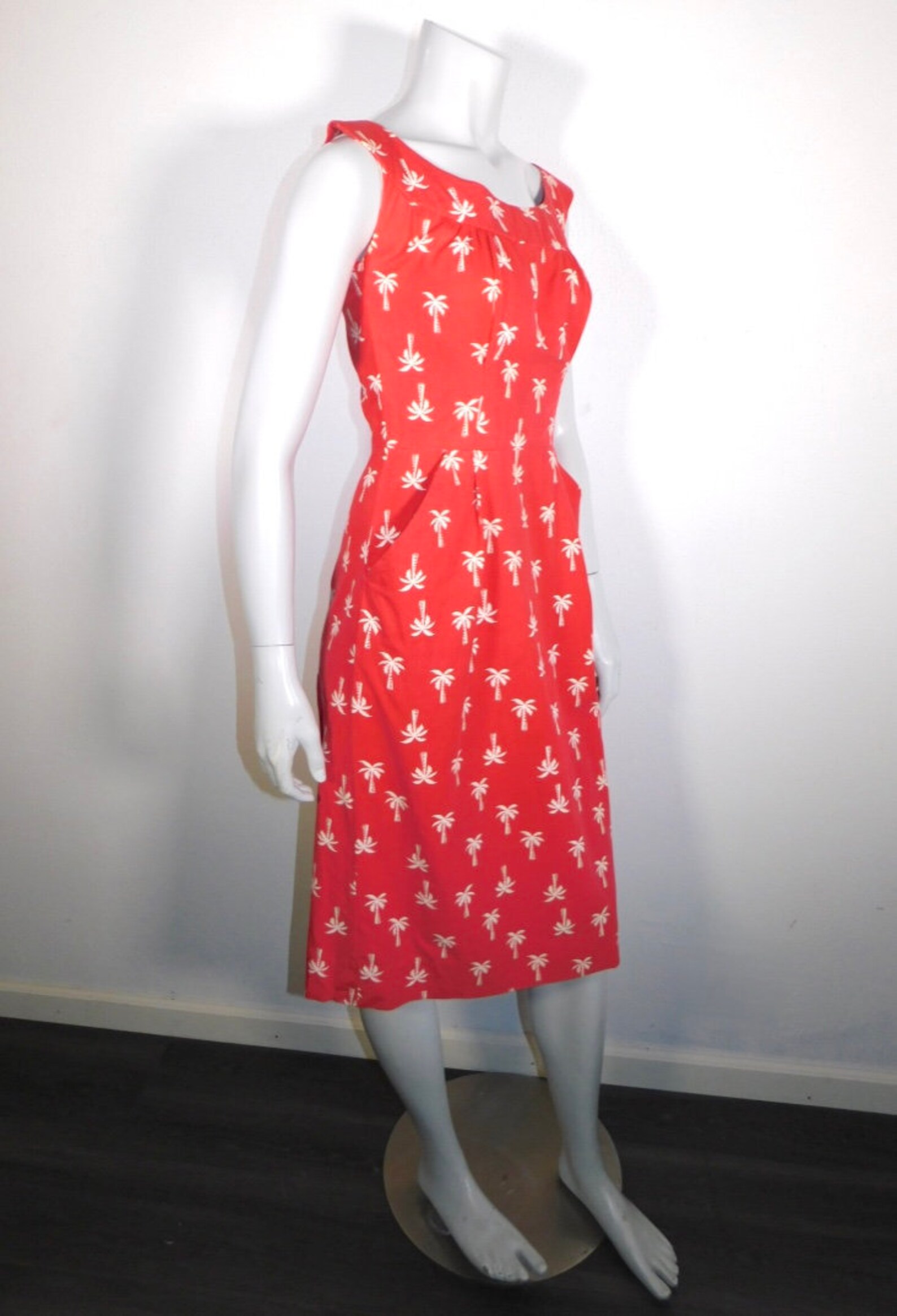 Adorable Vintage Early 50s Palm Tree Print Dress W Pockets - Etsy