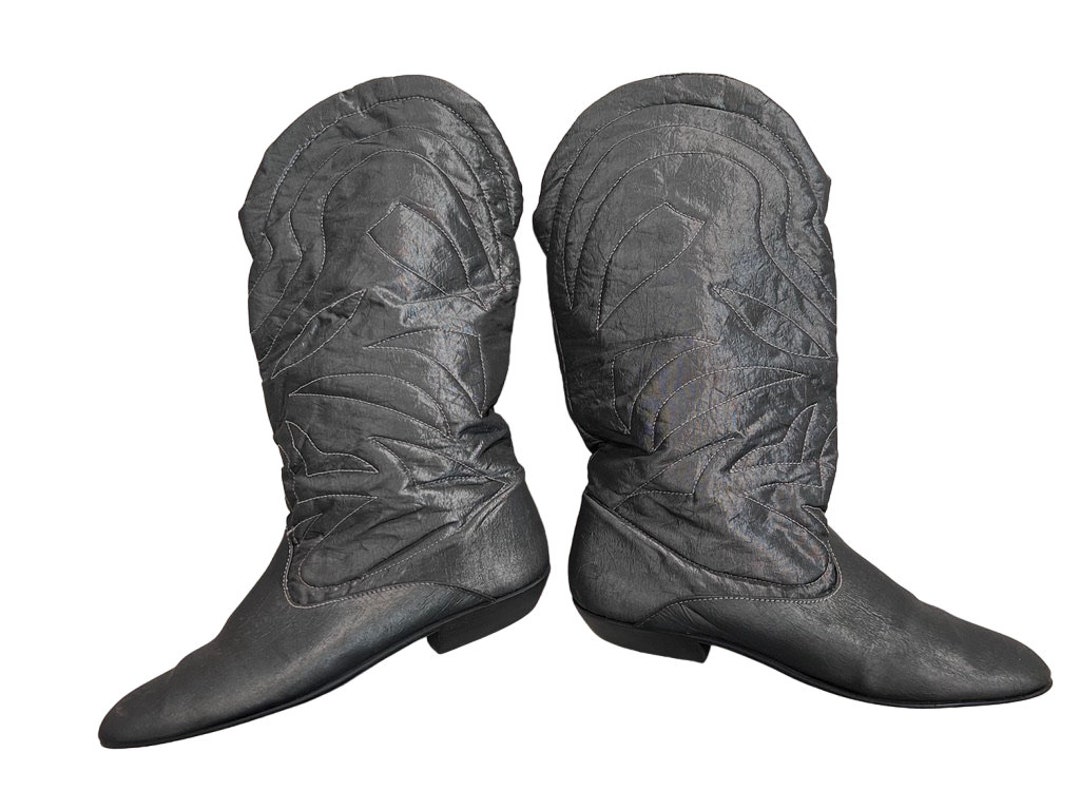 Vintage 1980s Gray Quilted Taffeta Fabric Low Heeled Boots Sz 9 - Etsy
